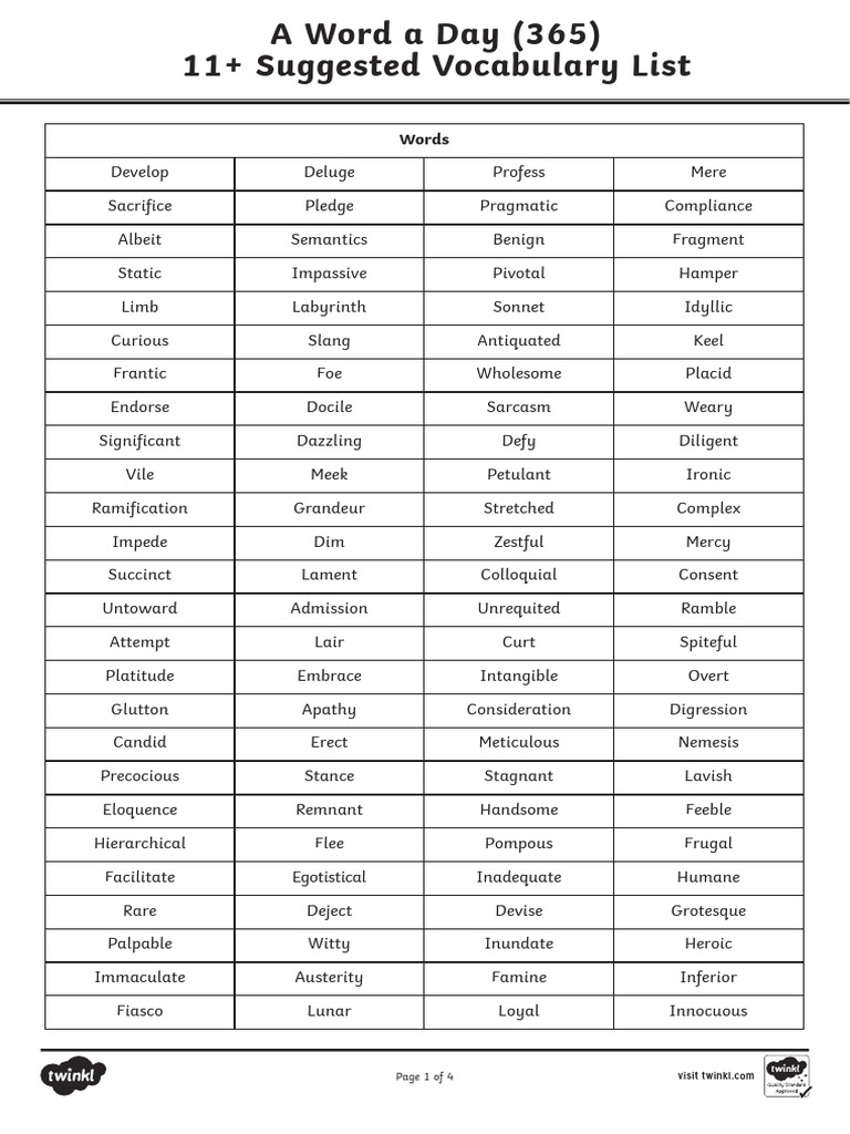 11+ Vocabulary List | PDF