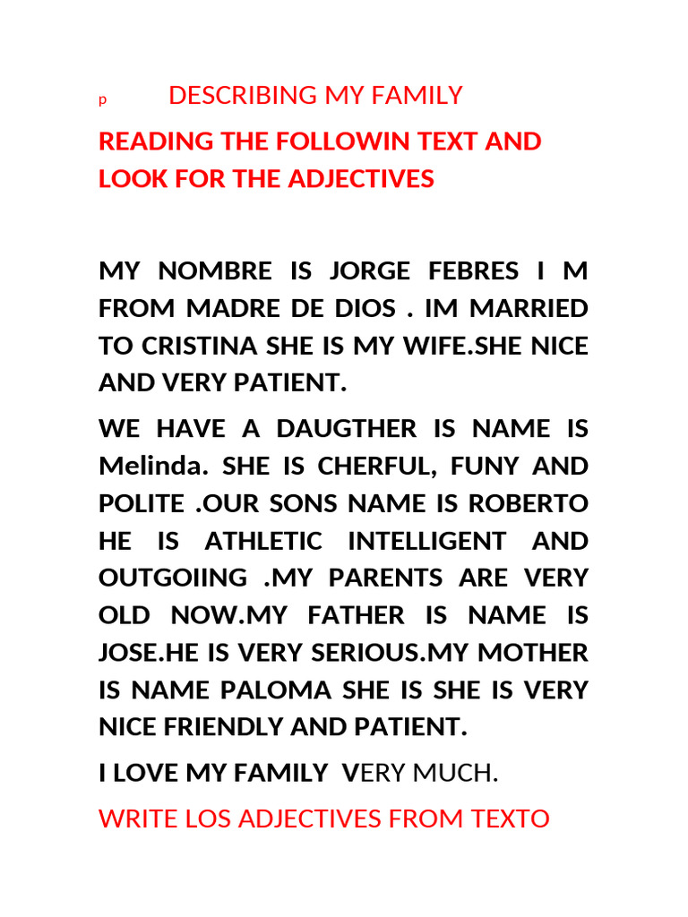 Describing My Family | PDF