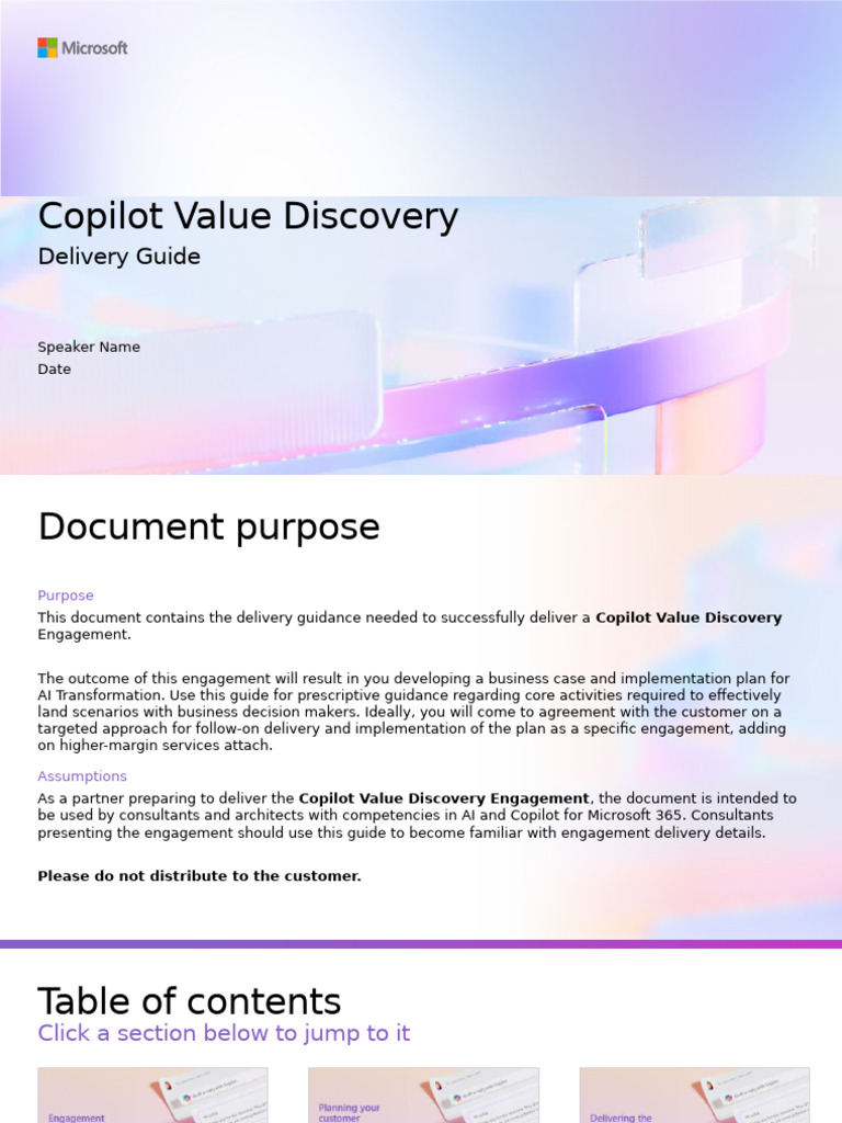 01 - Copilot Value Discovery Delivery Guide V24.07 | PDF