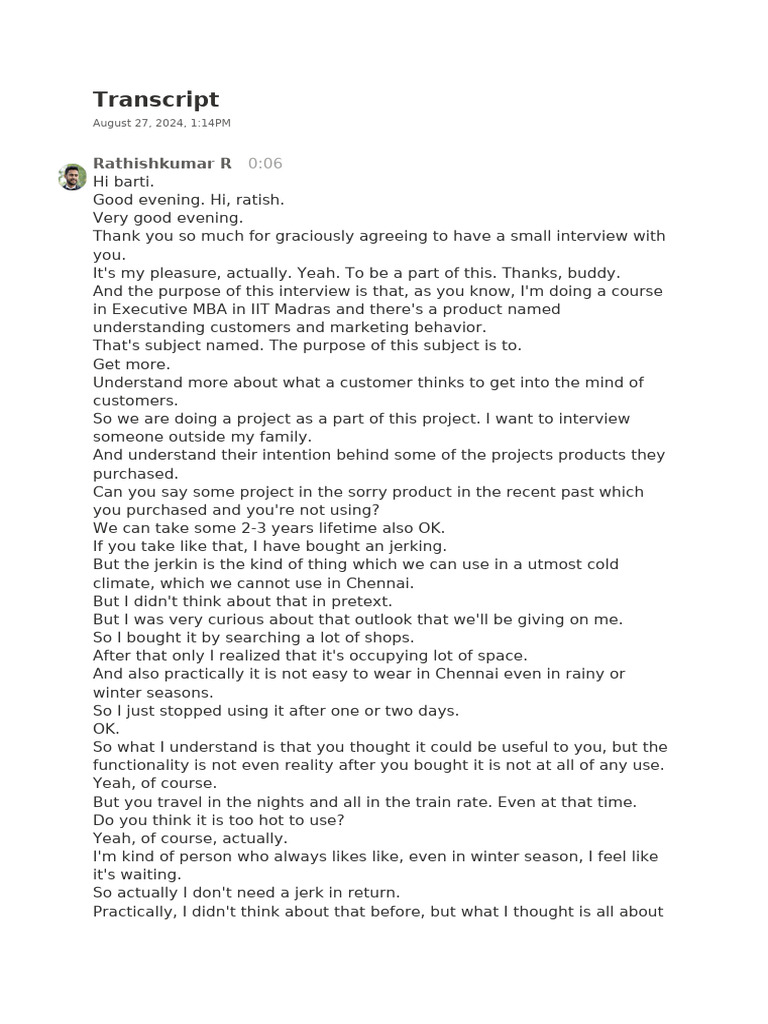 Interview 1 Transcript | PDF