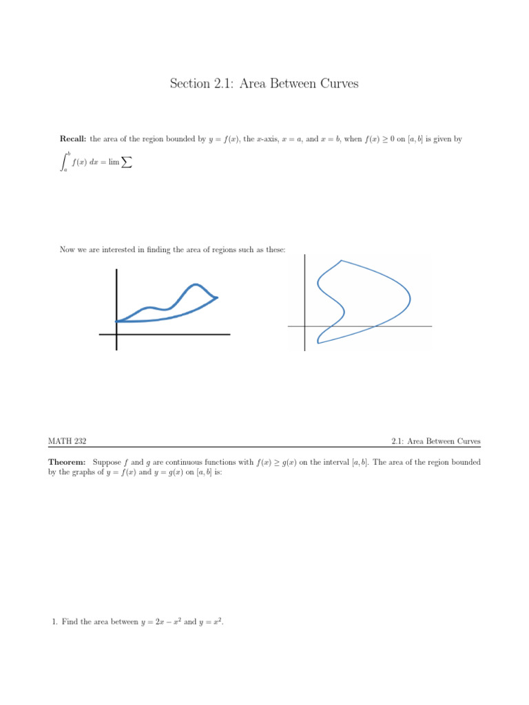 OpenStax 2-1 Area Between Curves | PDF