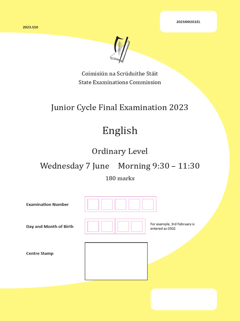 English: Junior Cycle Final Examination 2023 | PDF