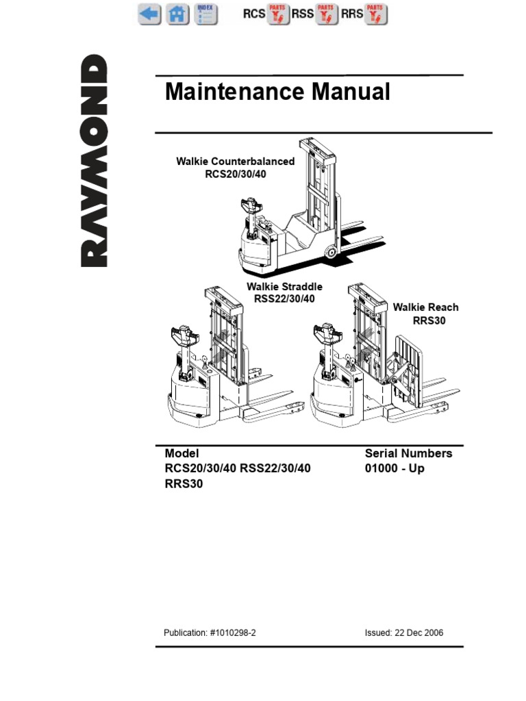Raymond Forklift Walkie Counterbalanced RCS20 30 40 RSS22 30 40 RRS30 ...