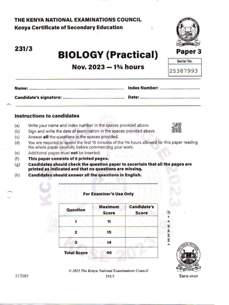 BIOLOGY PAPER 3 | PDF