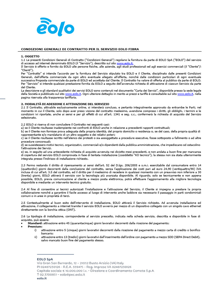 Contratto EOLO Fibra | PDF