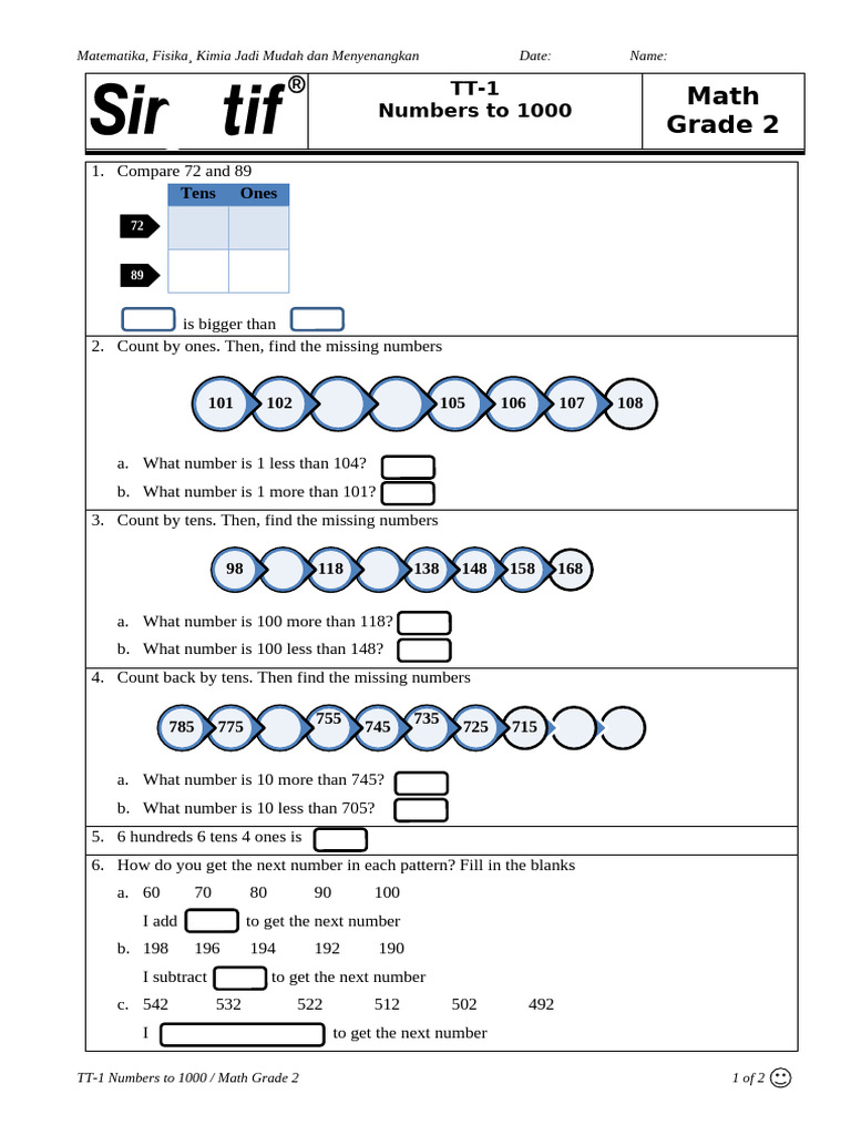 TT-1 Numbers To 1000 | PDF