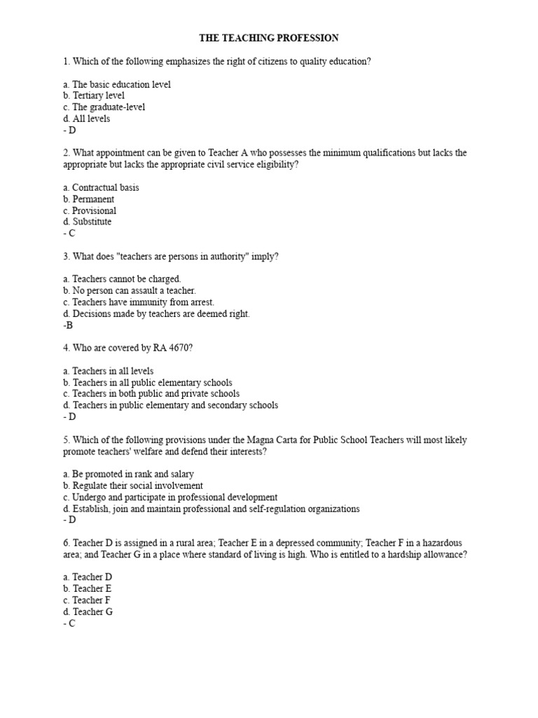 The Teaching Profession - Reviewer | PDF