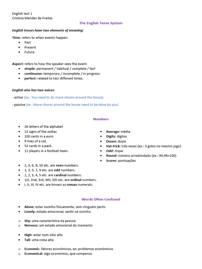 Resumos de Inglês 1 | PDF