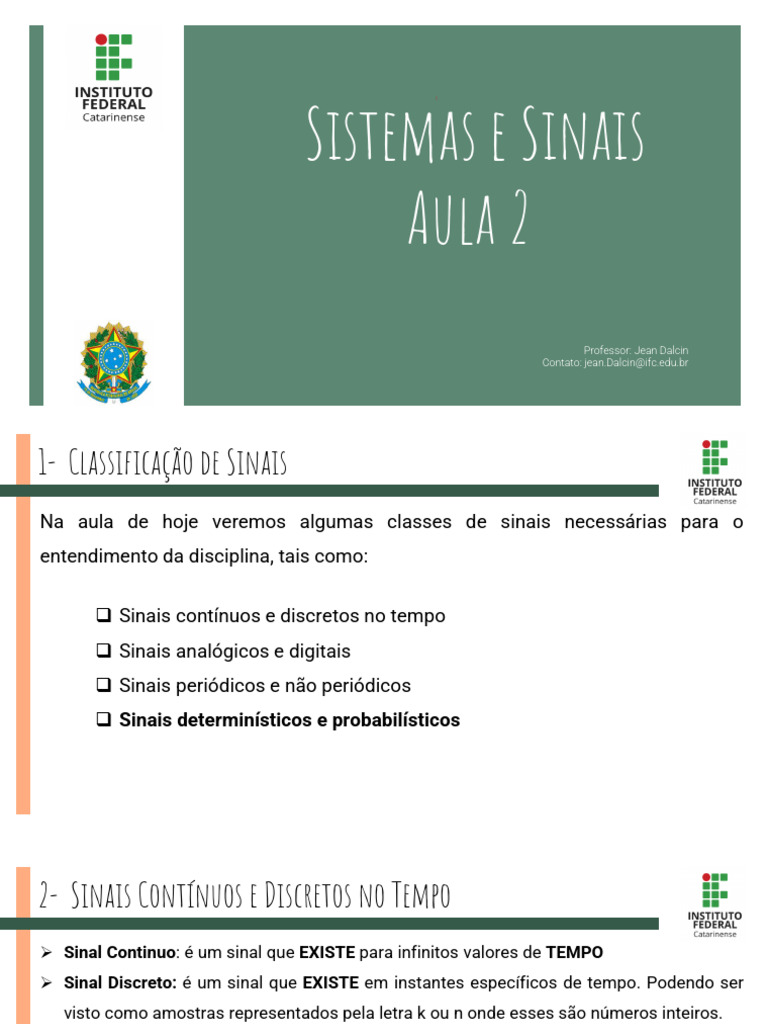 Aula 2 - Sistemas e Sinais - Classificao Dos Sinais | PDF