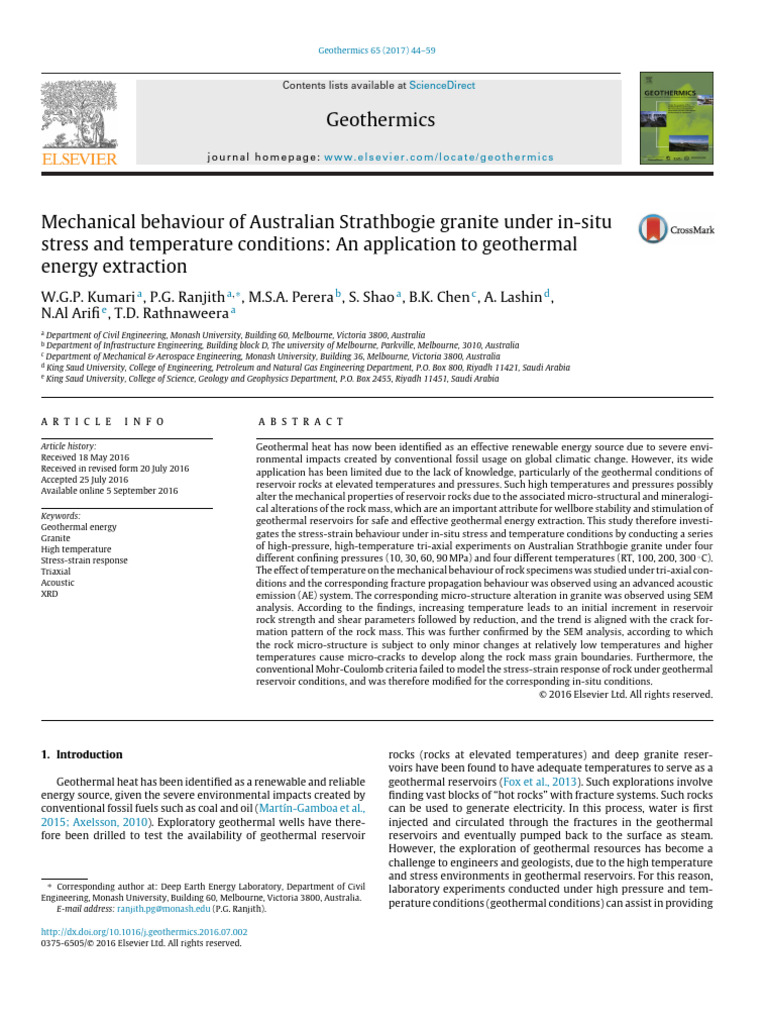 Mechanical Behaviour of Australian Strathbogie Granite Under In-Situ ...