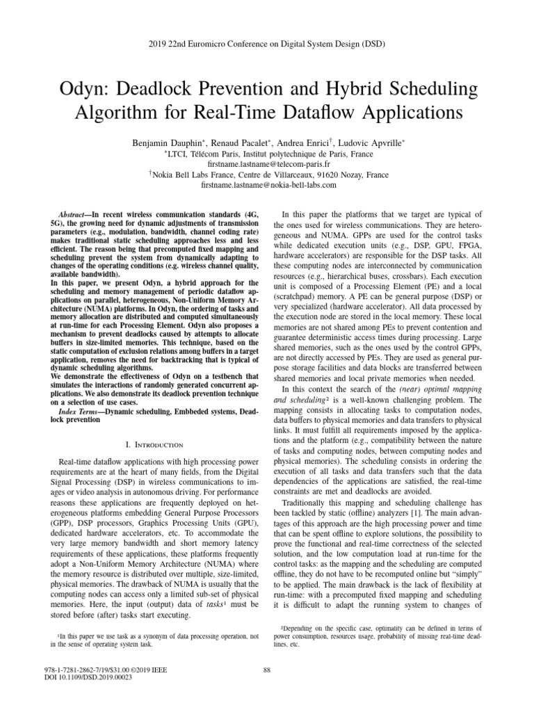 Odyn Deadlock Prevention and Hybrid Scheduling Algorithm For Real-Time Dataflow Applications | PDF