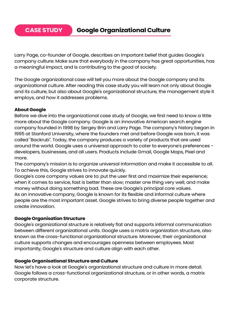 Case Study - Google Organisational Culture | PDF