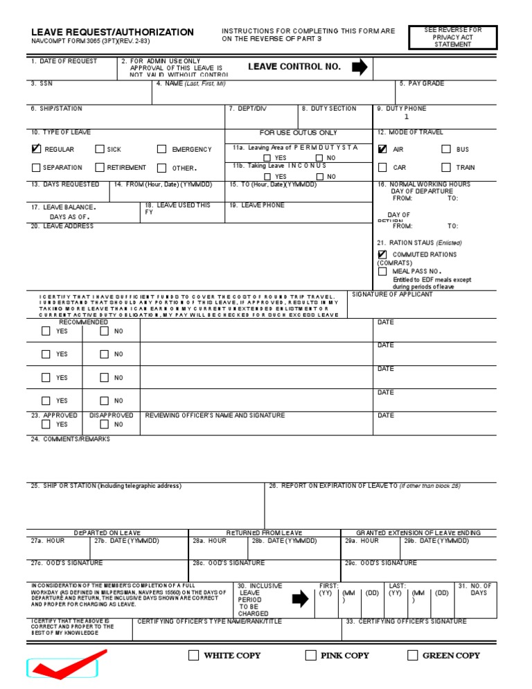 Leave Request Form NAVCOMPT 3065 | PDF