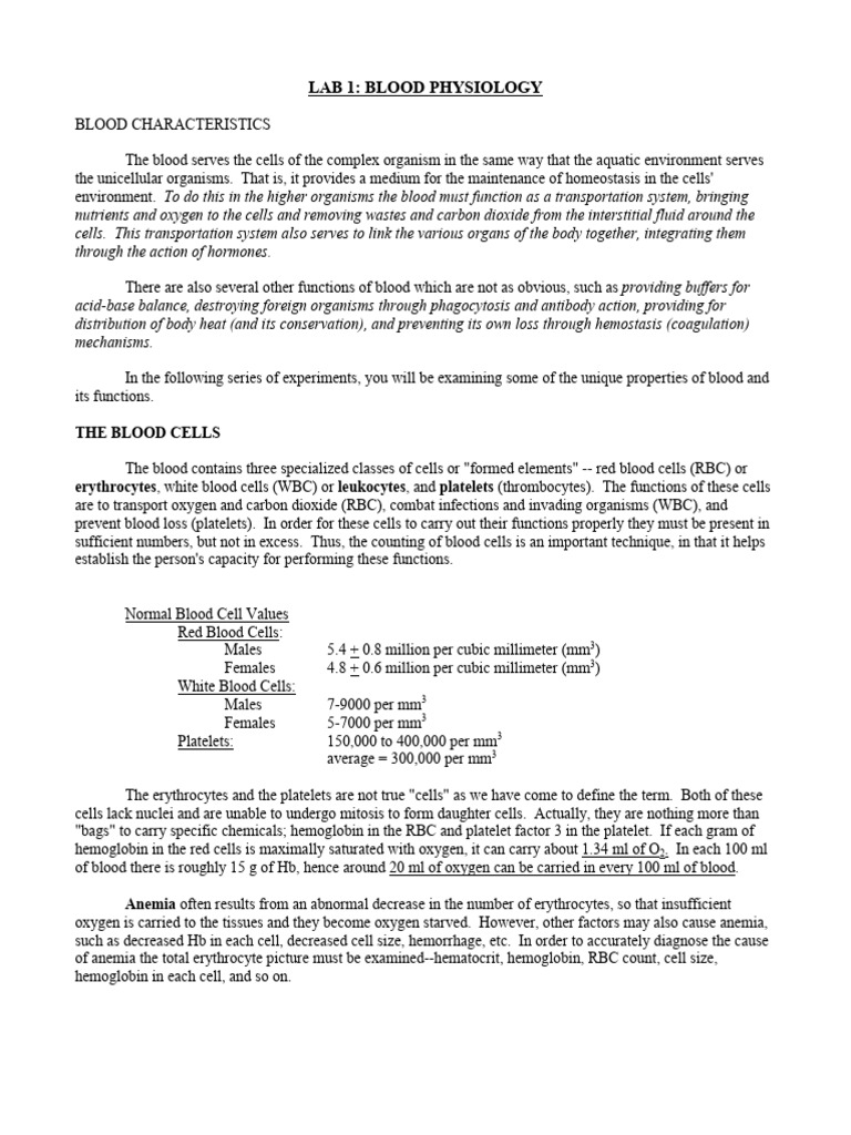 BIOL 347 Lab 1 Hematology | PDF