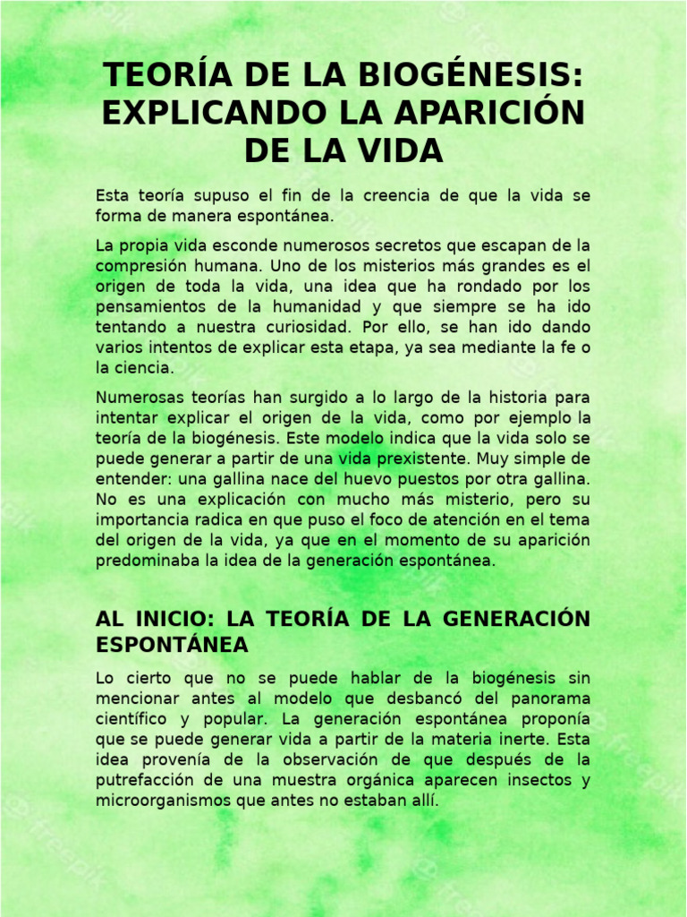 Teoría de La Biogénesis Tema 2 | PDF