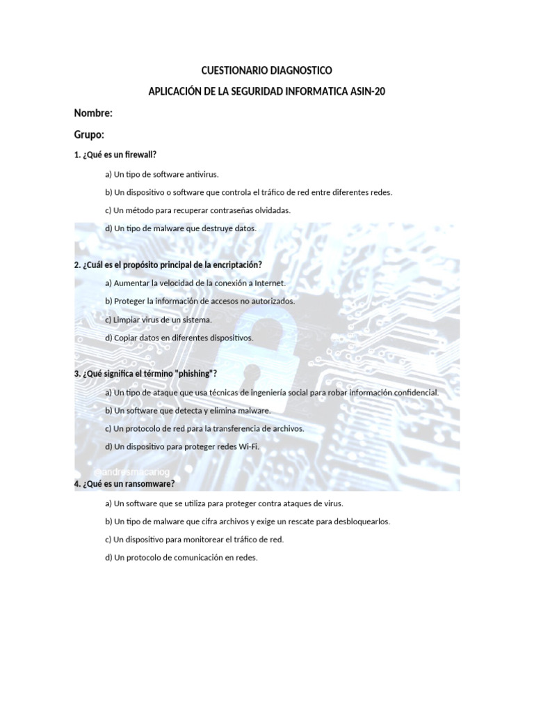 Cuestionario Diagnostico Asin | PDF