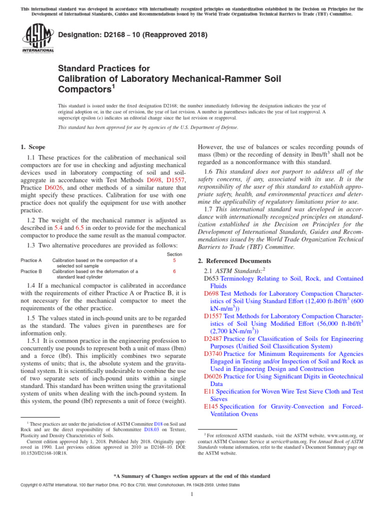 Standard Practices For Calibration of Laboratory Mechanical-Rammer Soil ...