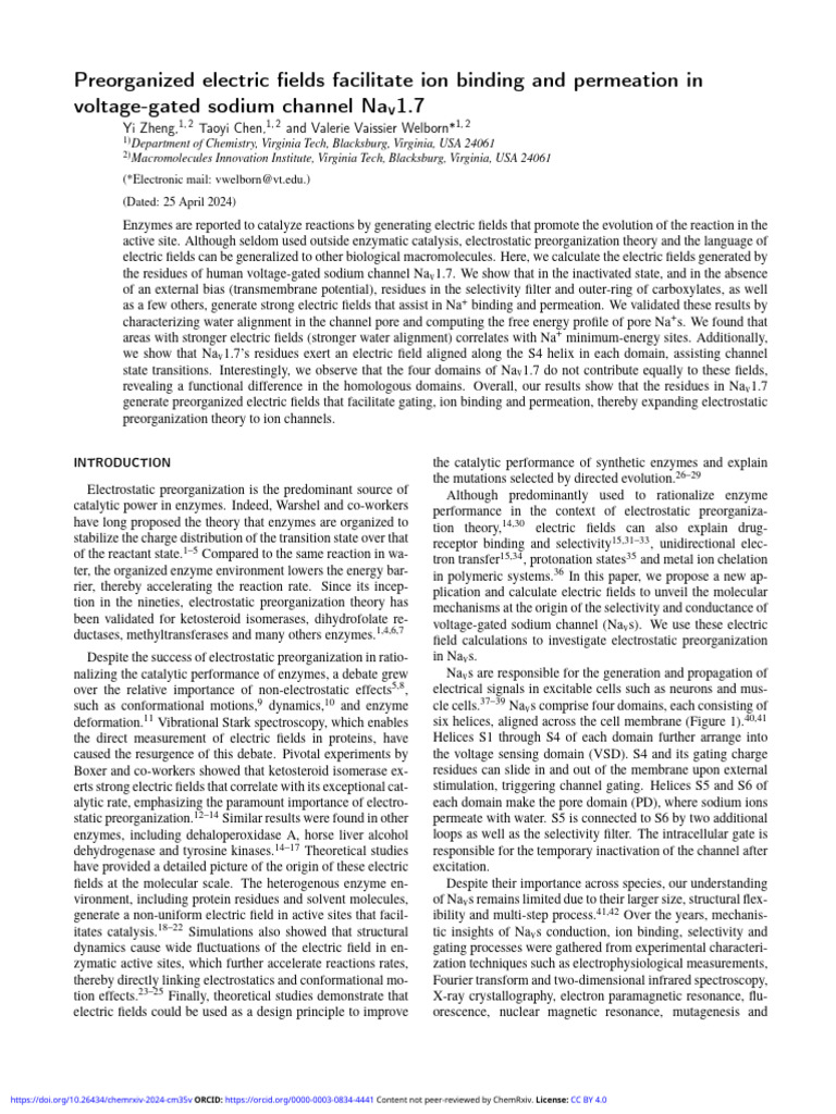 Preorganized Electric Fields Facilitate Ion Binding and Permeation in ...