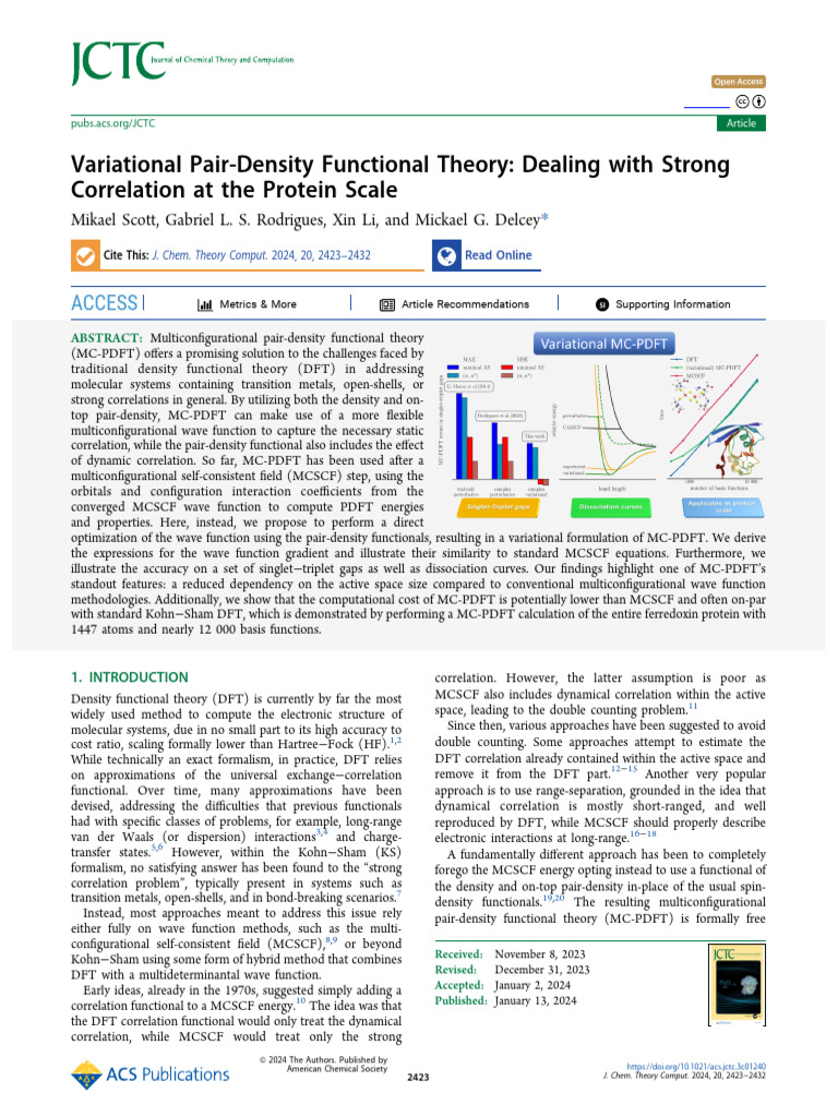 Scott Et Al 2024 Variational Pair Density Functional Theory Dealing With Strong Correlation at ...