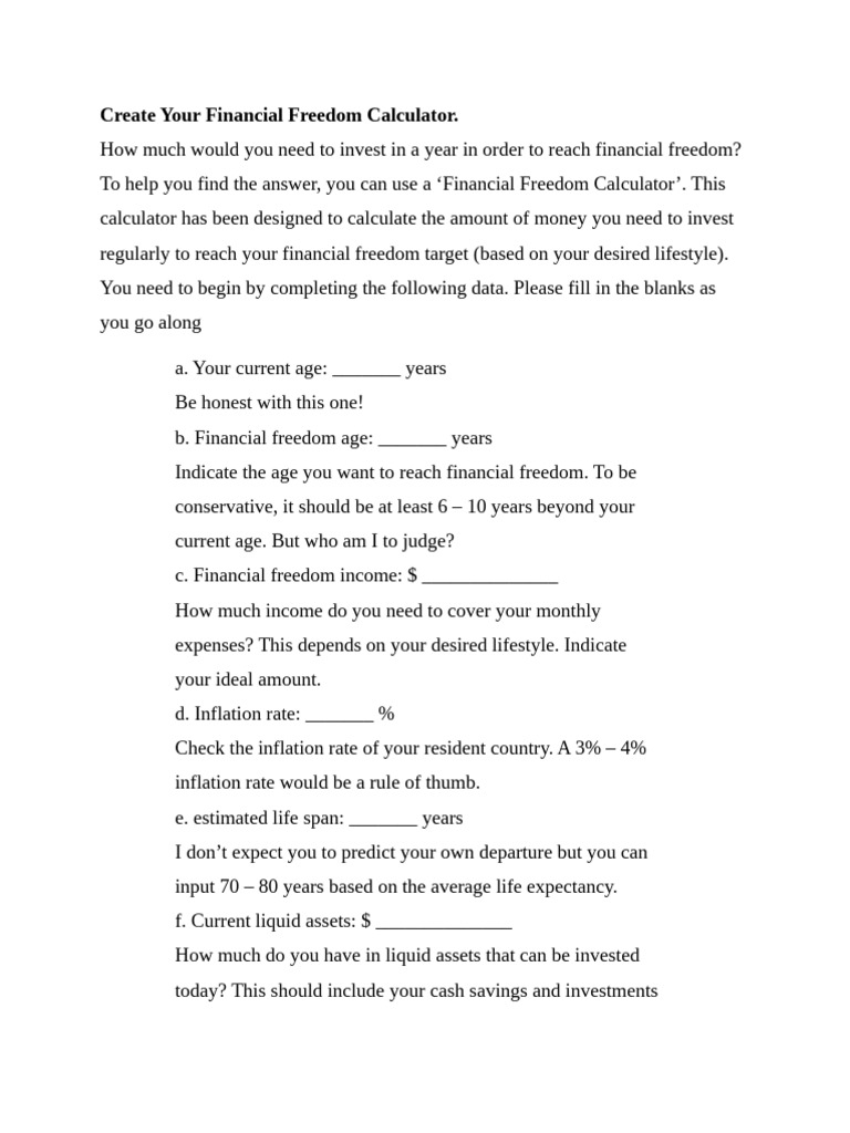 Create Your Financial Freedom Calculator | PDF