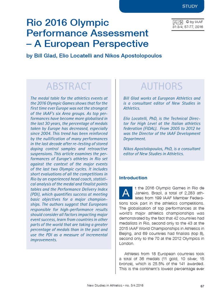 2016 Olympic Performance Assessment A Europ | PDF