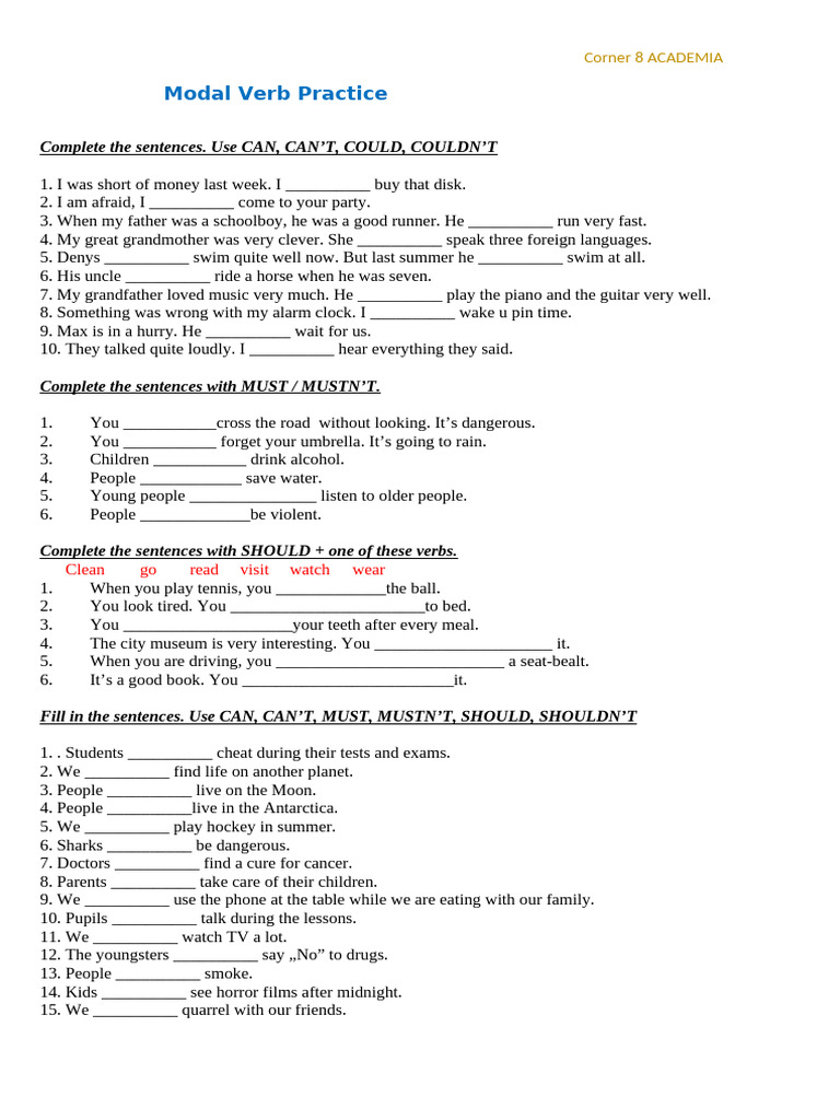 Modal Verb Practice Elementary Level - 71640 | PDF