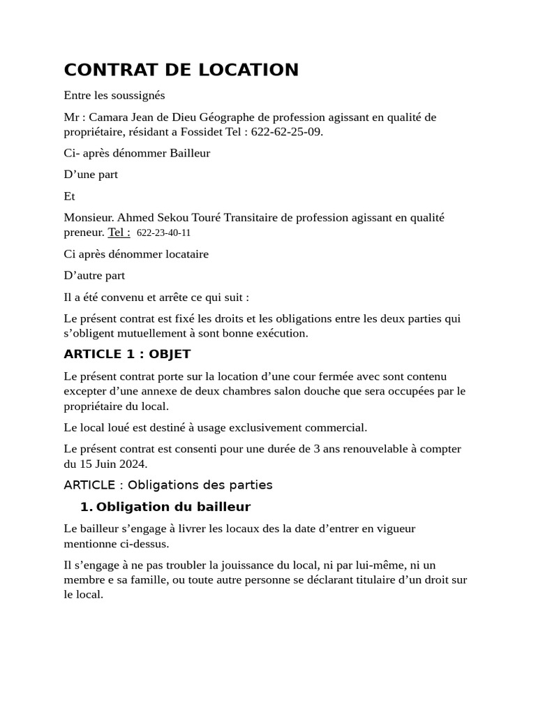 Contrat de Location | PDF