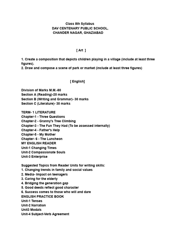 Class 8th Syllabus | PDF