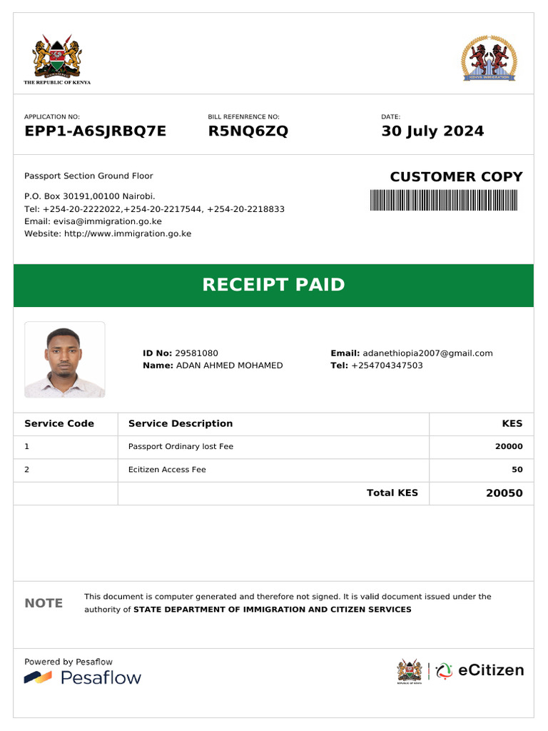 Epp1-A6sjrbq7e-Immigration Receipt | PDF