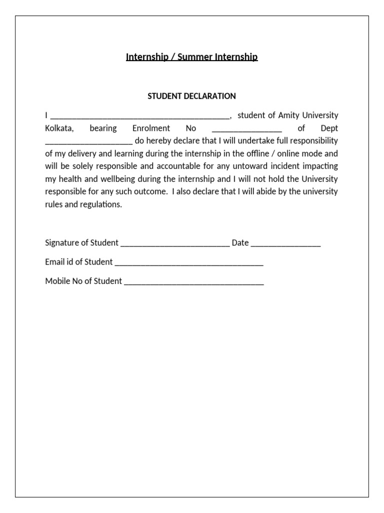 Student Declaration - Summer Internship 2024 | PDF