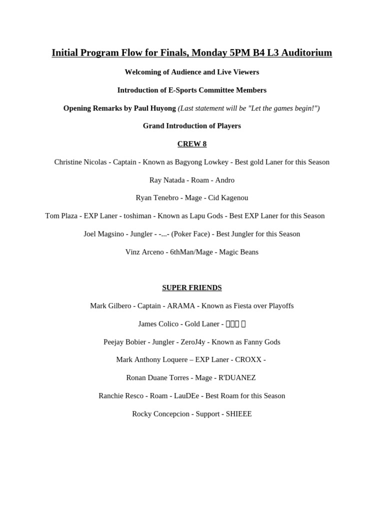 Adphils MLBB Tournament Finals Program Flow 1 | PDF