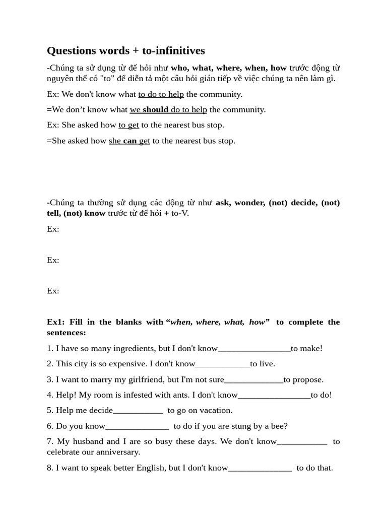 Questions Words + To-Infinitives | PDF