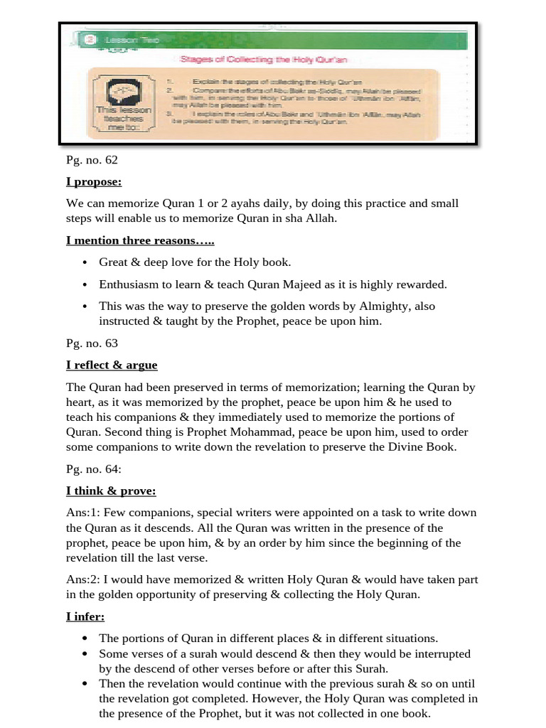 Stages of Collecting The Holy Quran Notes | PDF