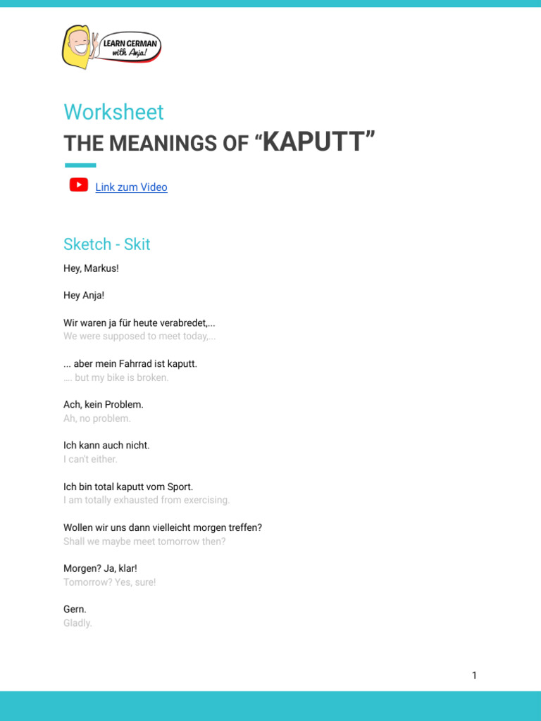 What Does "KAPUTT" Mean in German? | PDF