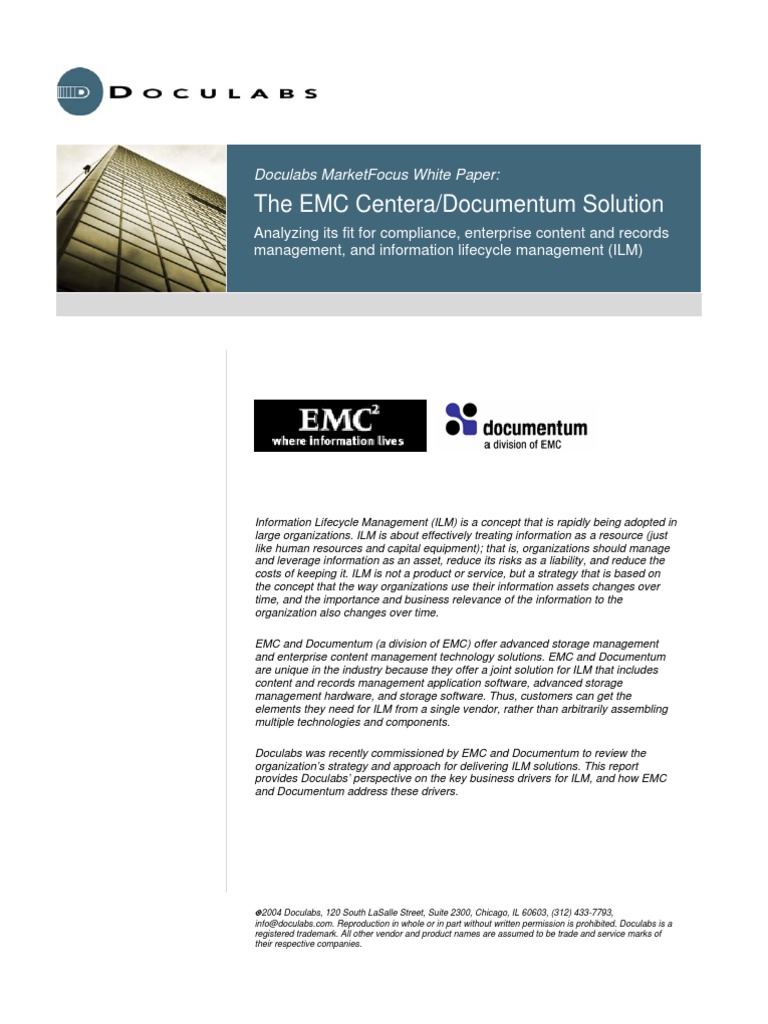The Emc Centera/Documentum Solution: Doculabs Marketfocus White Paper | PDF | Records Management ...