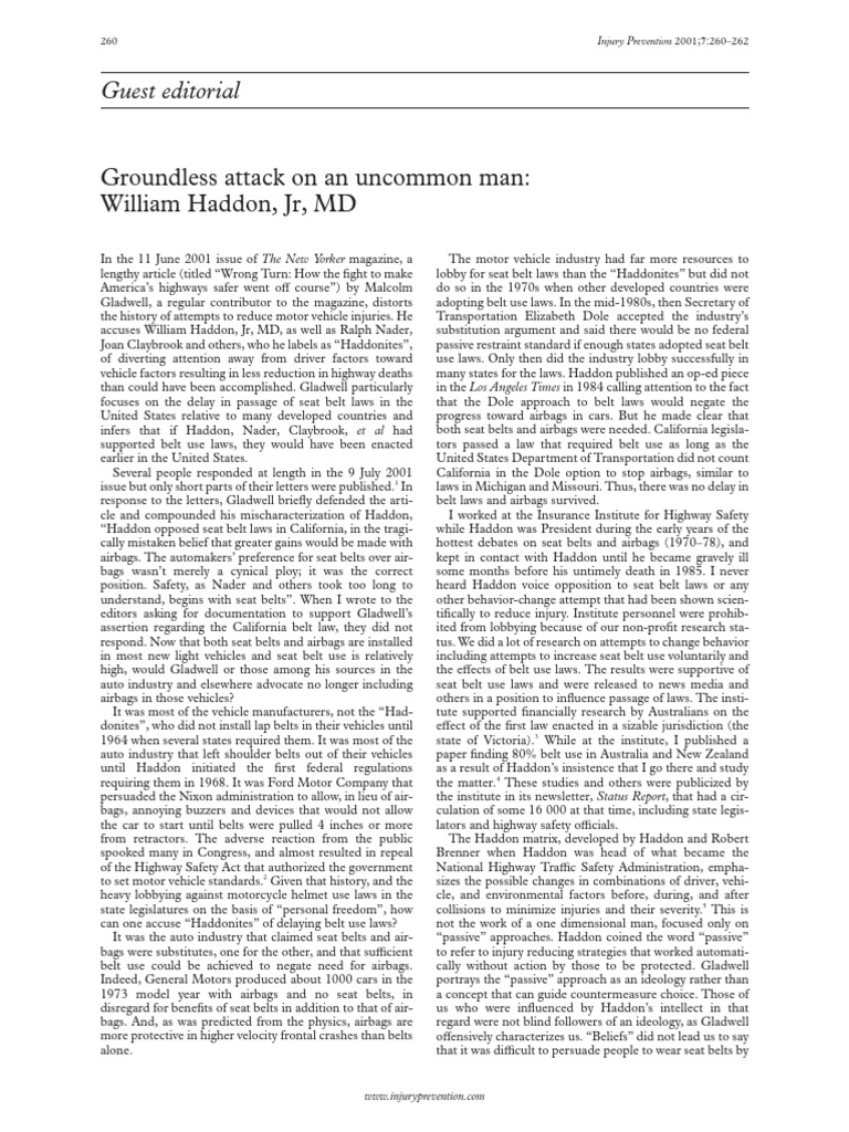 Groundless Attack On An Uncommon Man: William Haddon, JR, MD | PDF | Seat Belt | Airbag