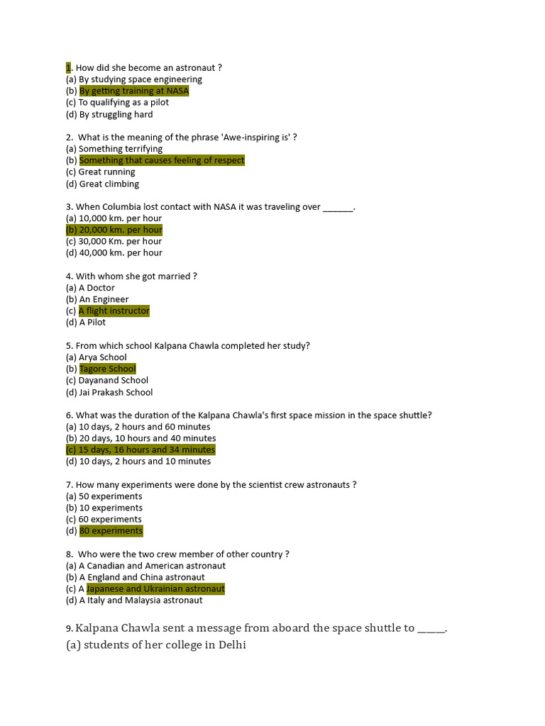 An Indian American Woman in Space - Kalpana Chawla - Worksheet | PDF