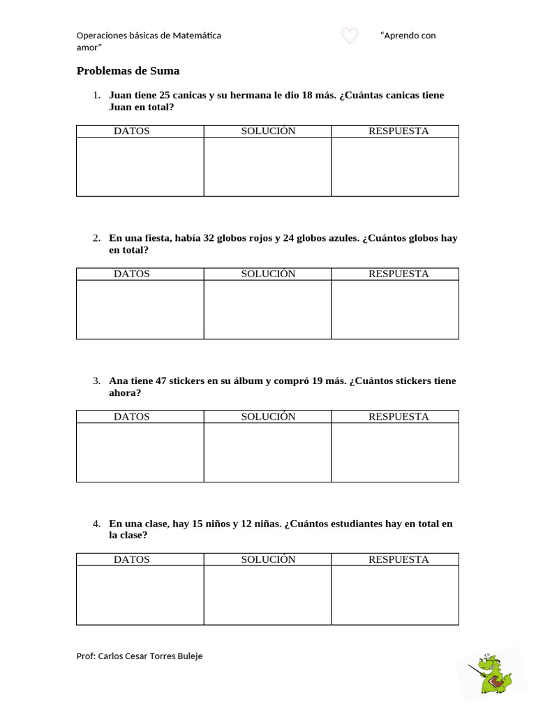 Problemas de Suma y Resta para Niños | PDF