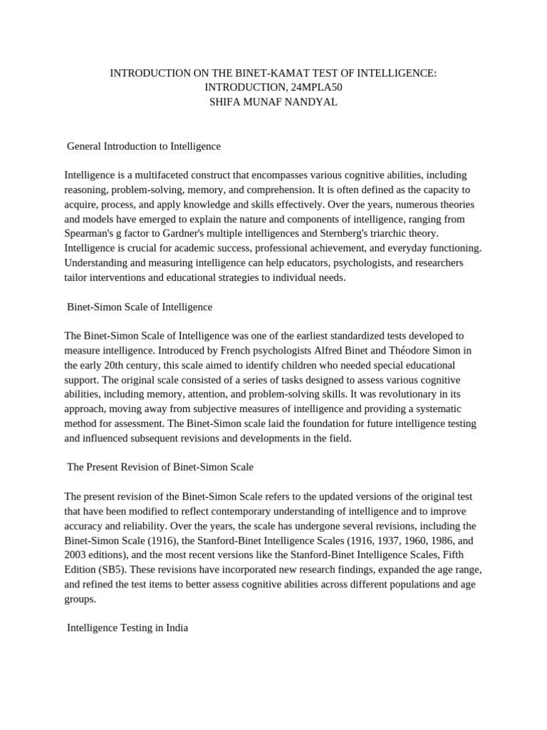 Binet Kamat Introduction | PDF