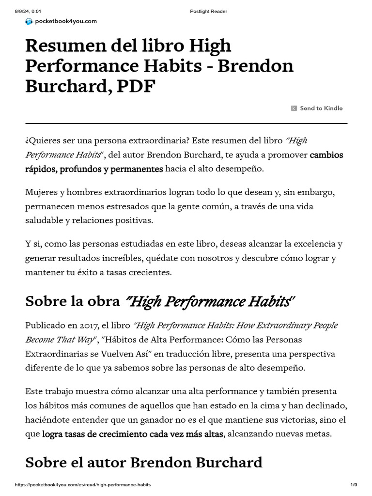 Resumen Del Libro High Performance Habits - Brendon Burchard, PDF | PDF
