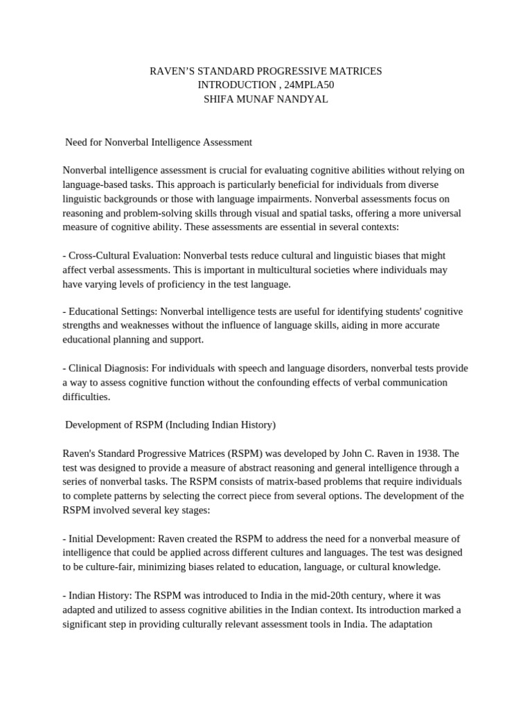 Raven's Standard Progressive Matrices | PDF