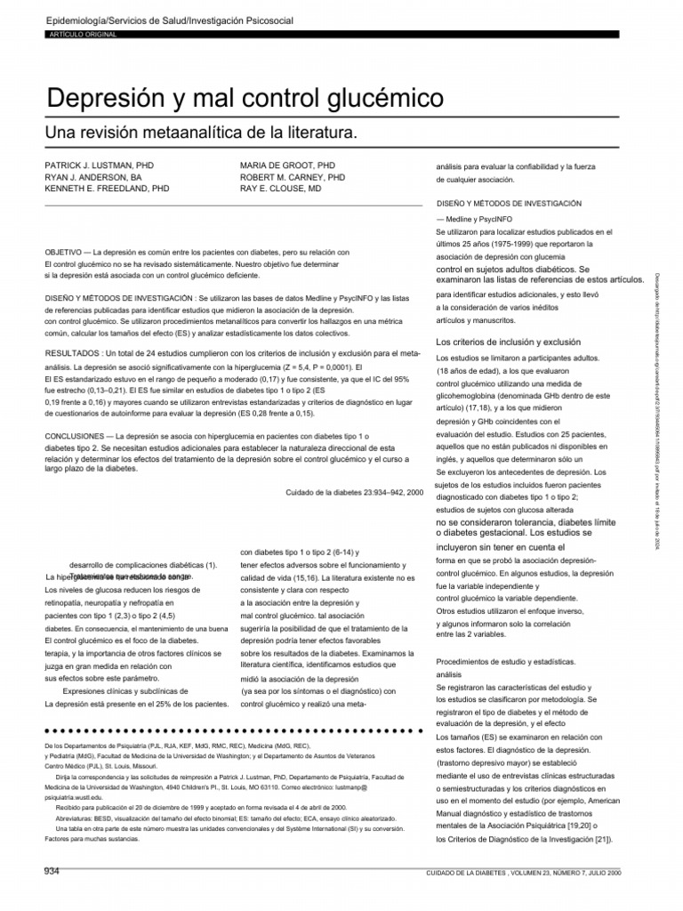 Depresión y Mal Control Glucémico: Una Revisión Metaanalítica de La ...