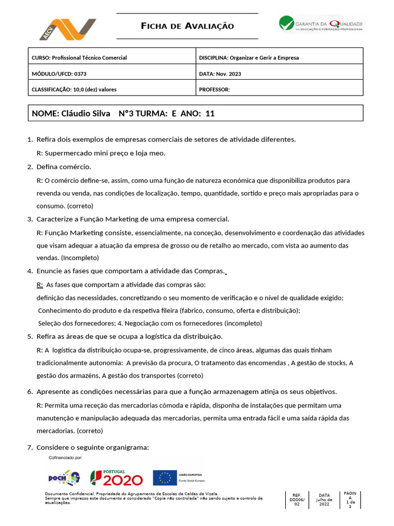 DD006 FICHA DE AVALIA O UFCD 0373 Cláudio | PDF