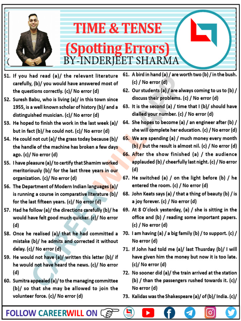 Time & Tense (Spotting Errors) Level-4 | PDF