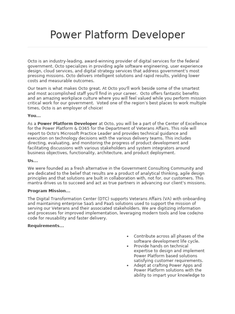 Power Platform Developer - OCTO Consulting | PDF