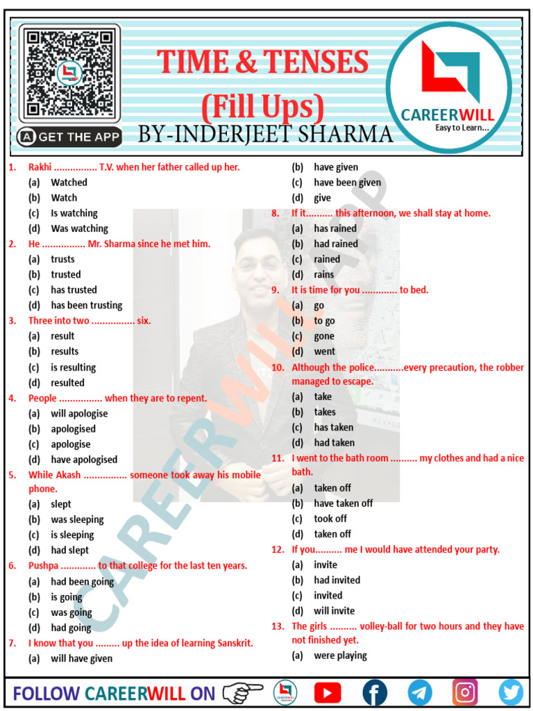 Time & Tense (fill ups) Level-1, Level-2,Level-3 | PDF