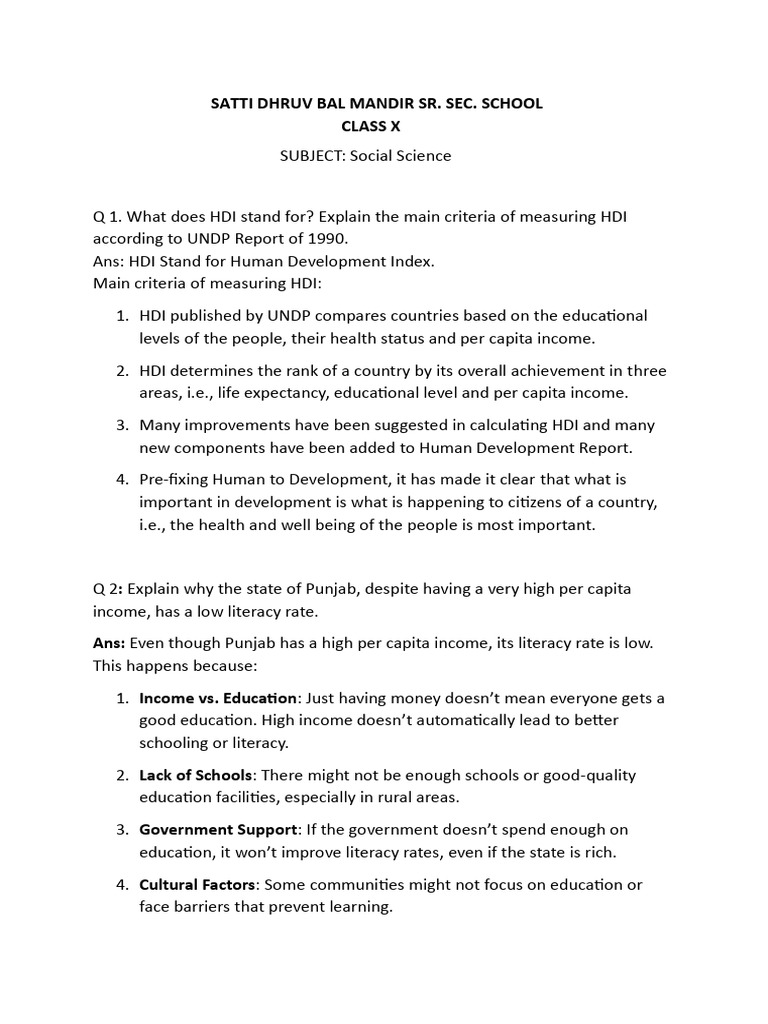 Development Question Answer | PDF | Human Development Index | Career ...