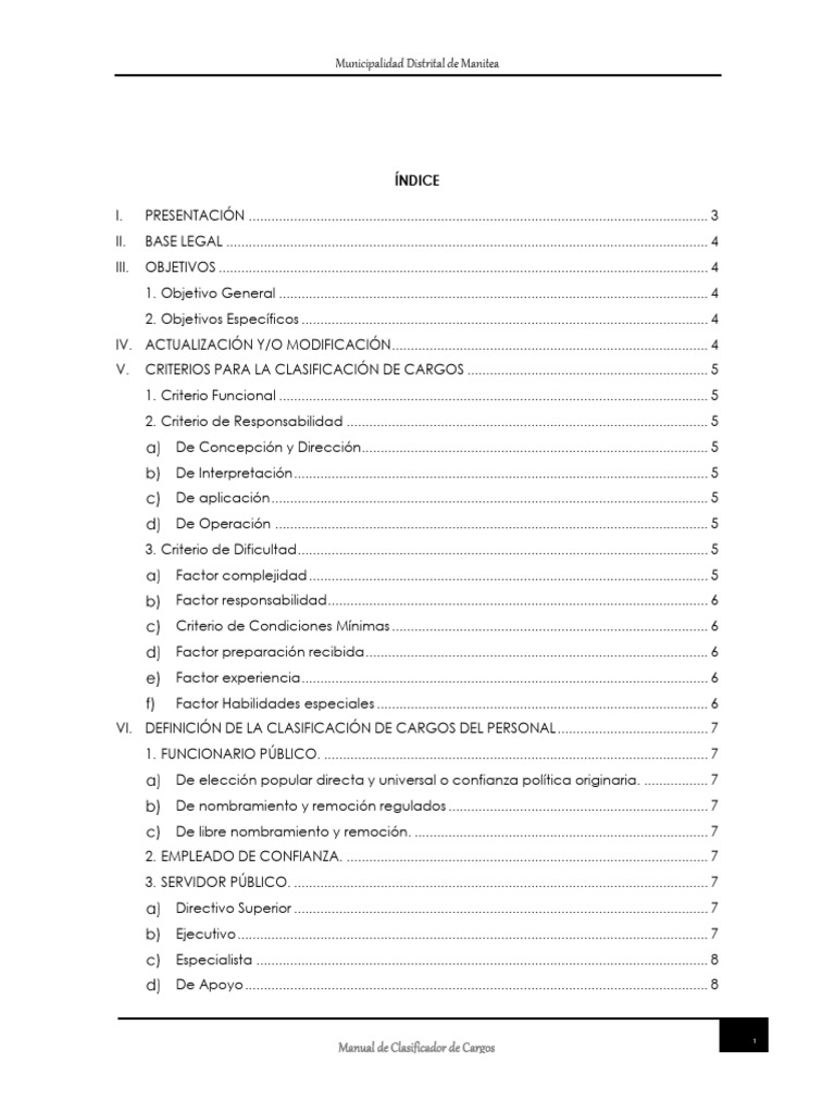 Manual de Clasificador de Cargos - Manitea - Nuevo Formato | PDF