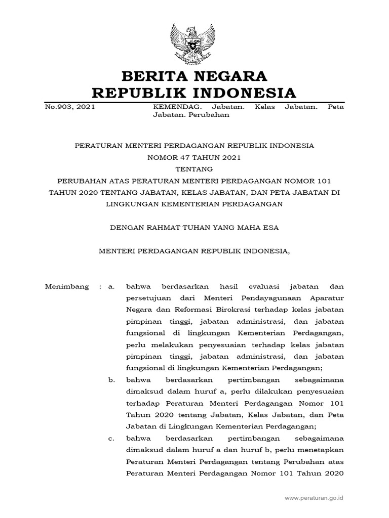 Permendag Nomor 47 Tahun 2021 Pdf