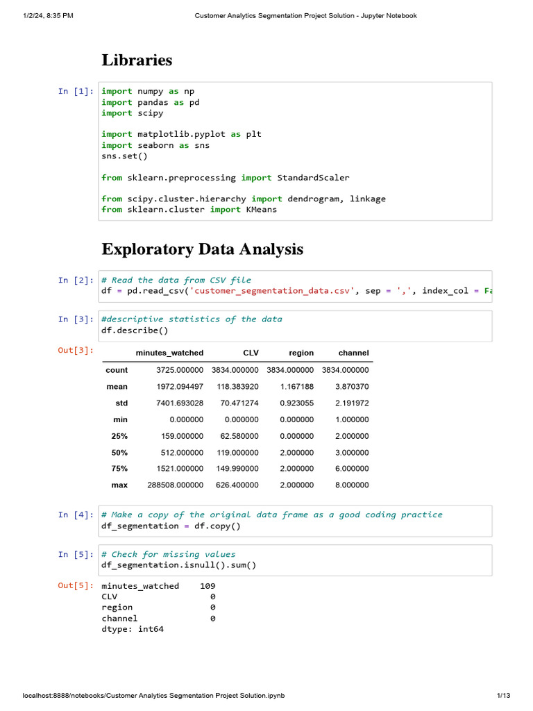 Customer Analytics Segmentation Project Solution - Jupyter Notebook | PDF